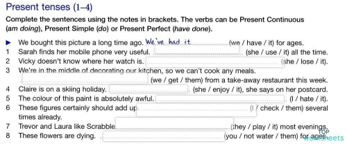 Tense Review. Interactive worksheet | TopWorksheets