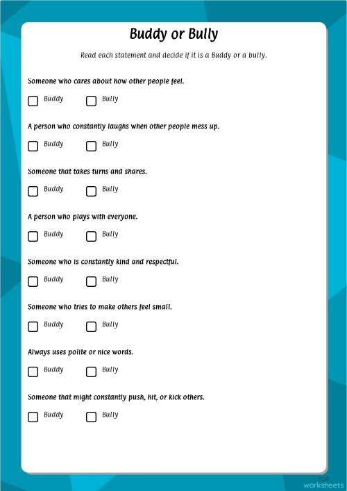 Buddy or Bully. Interactive worksheet | TopWorksheets