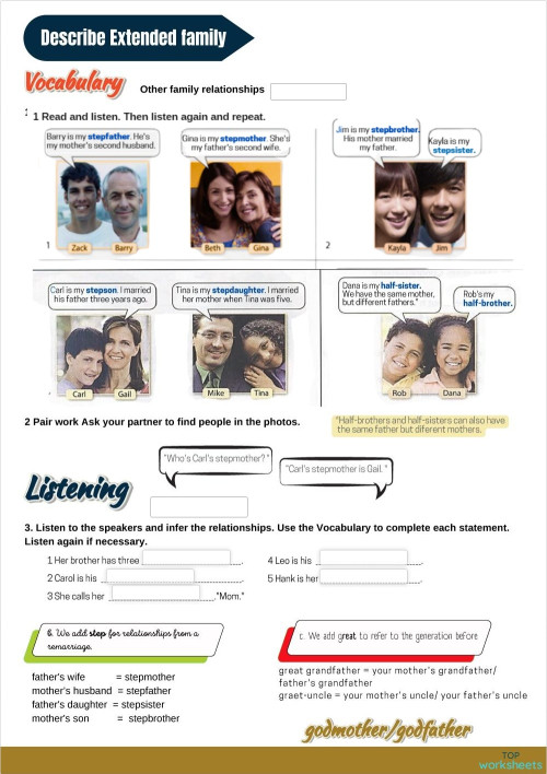 II Trim 3 Describe extended family. Interactive worksheet | TopWorksheets