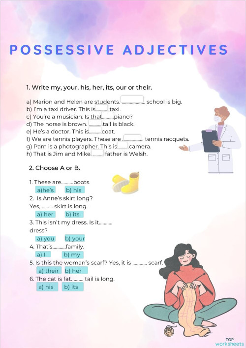 Possessive adjectives. Interactive worksheet | TopWorksheets