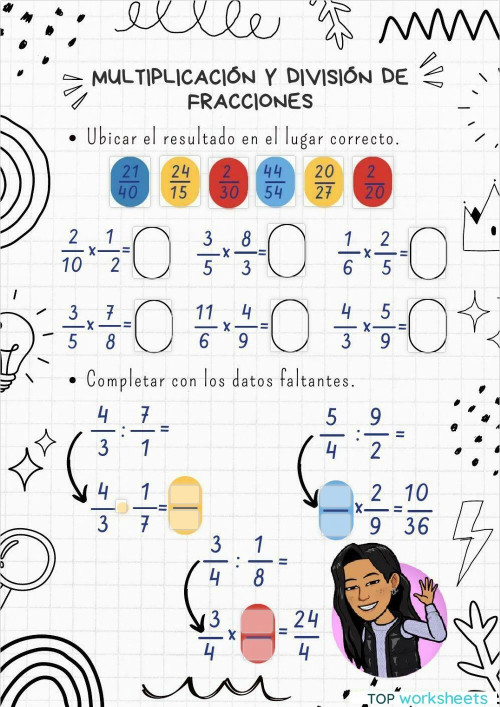 Multiplicación y división de fracciones. Ficha interactiva | TopWorksheets