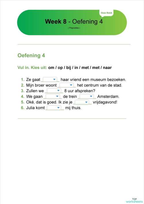 Interactive worksheets and online exercises in dutch | TopWorksheets