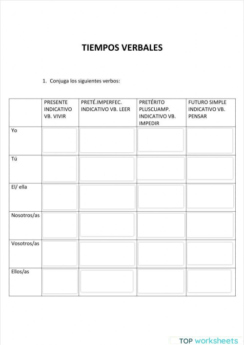 Tiempos verbales. Ficha interactiva | TopWorksheets Tiempos verbales. Ficha interactiva | TopWorksheets