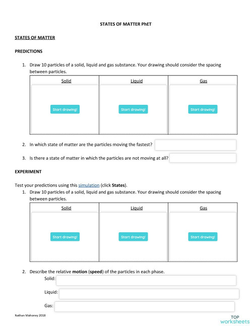 States of Matter PhET Lab. Interactive worksheet | TopWorksheets