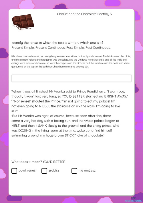 Charlie and the Chocolate Factory 3. Interactive worksheet | TopWorksheets