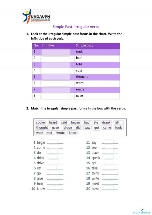 Simple past: Irregular verbs practice. Interactive worksheet ...