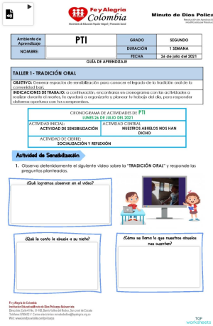 PTI - TALLER 1 - Tradición Oral.. Ficha interactiva | TopWorksheets