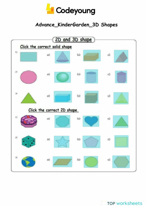 2D 3D matching interactive. Interactive worksheet | TopWorksheets