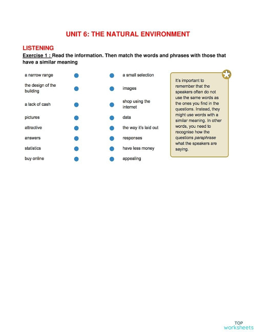 Unit 6 - Listening - The Natural Environment. Interactive worksheet ...