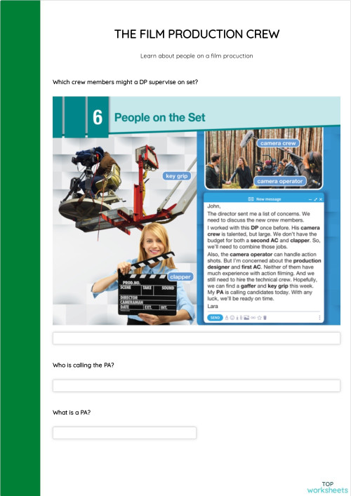 THE FILM PRODUCTION CREW. Interactive worksheet | TopWorksheets