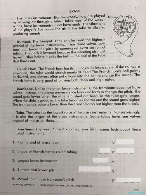 Brass instruments. Interactive worksheet | TopWorksheets