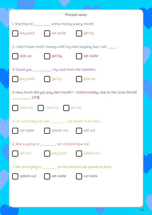 Phrasal verbs. Interactive worksheet | TopWorksheets