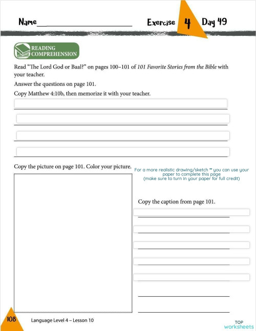 Lesson 10: Reading Comprehension Pg 108 Ex 4. Interactive worksheet ...