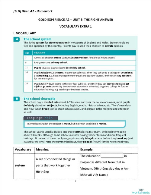 Lesson 7 - Vocabulary Extra. Interactive worksheet | TopWorksheets