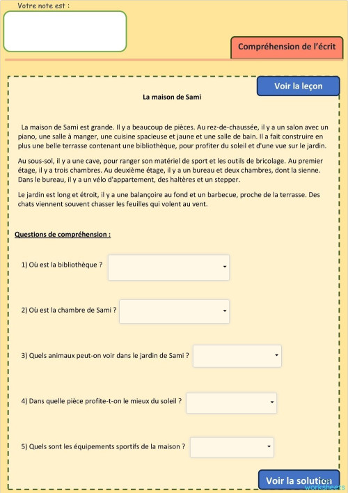 Compréhension de l'écrit 8. Fiche interactive | TopWorksheets