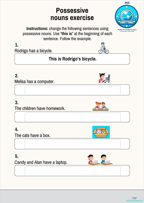 Possessive nouns exercise. Interactive worksheet | TopWorksheets