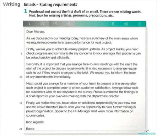 Writing stating the requirements. Interactive worksheet | TopWorksheets