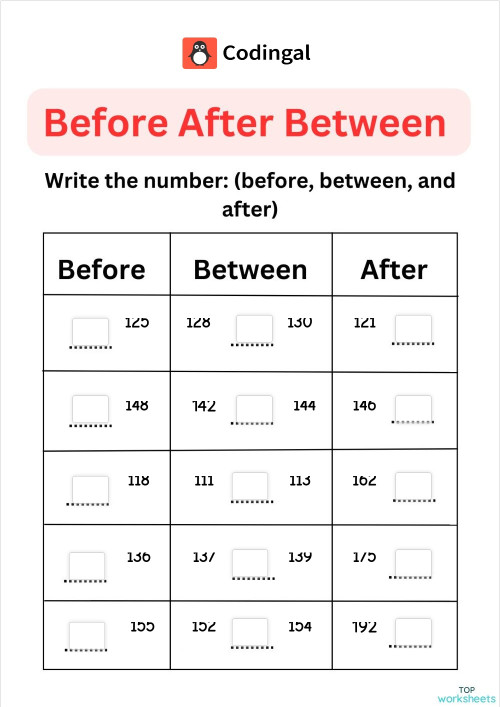M_G02M01L03_WC02_Before After and Between. Interactive worksheet | TopWorksheets