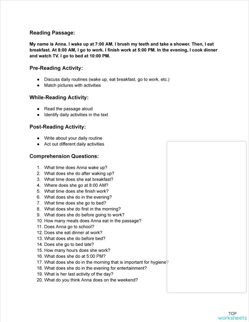 Reading Comprehension A1. Interactive worksheet | TopWorksheets