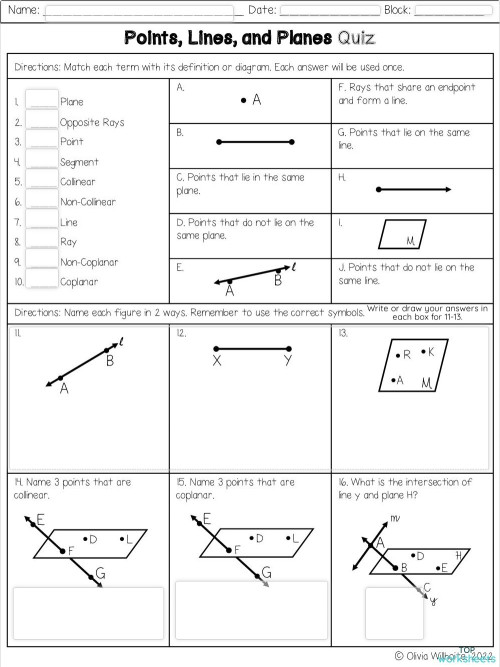Points, Lines, Planes Quiz. Interactive worksheet | TopWorksheets