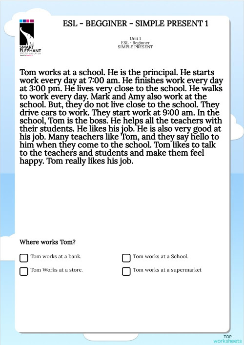 ESL - BEGGINER - SIMPLE PRESENT 1. Interactive worksheet | TopWorksheets