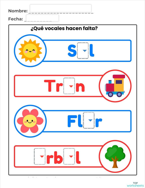 Vocales: fichas interactivas y ejercicios online | TopWorksheets