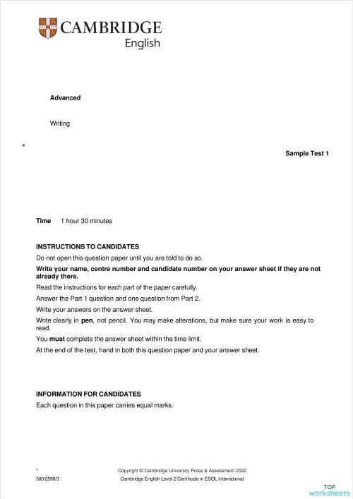 CAE - W - Sample Test. Interactive worksheet | TopWorksheets