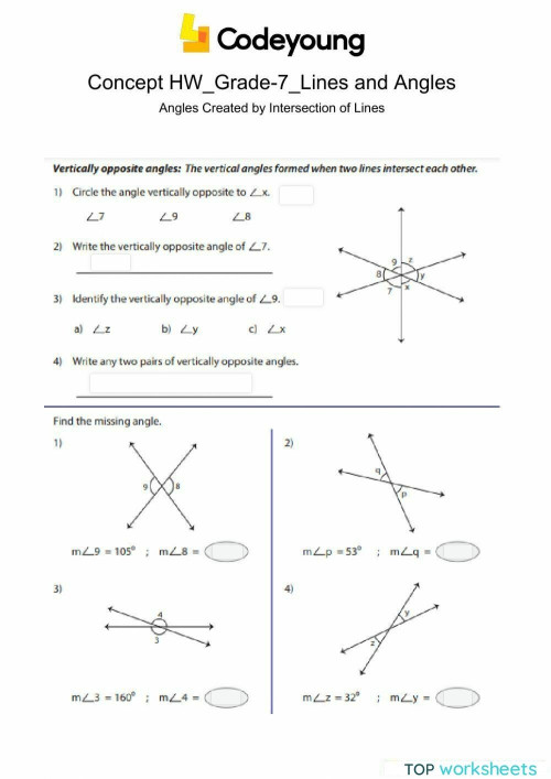 Angles Created by Intersection of Lines Concept HW. Interactive ...