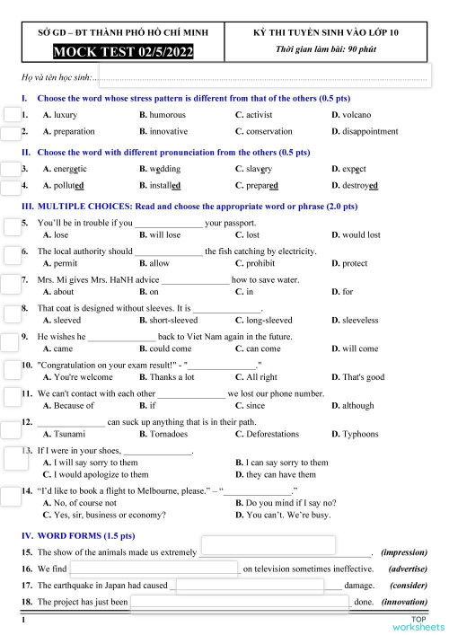2-5-2022 Mock Test. Interactive worksheet | TopWorksheets