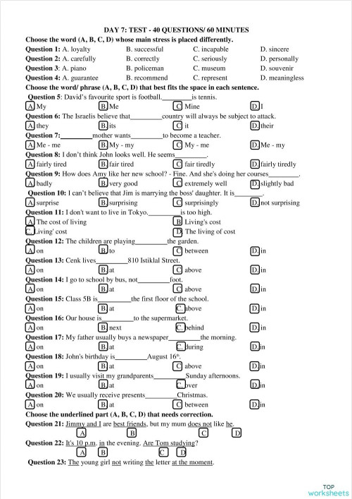 Week 2 day 7 review. Interactive worksheet | TopWorksheets