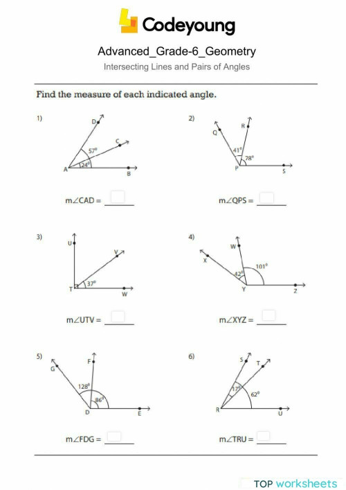 Intersecting Lines and Pairs of Angles Advanced. Interactive worksheet ...