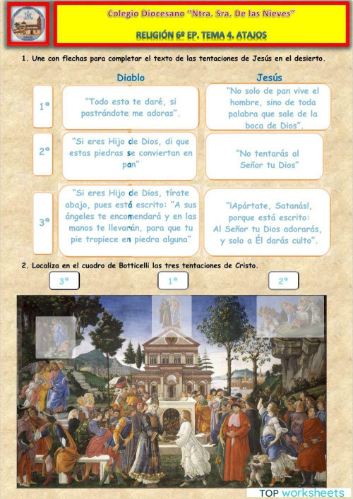 Las tentaciones de Jesús en el desierto. Ficha interactiva | TopWorksheets