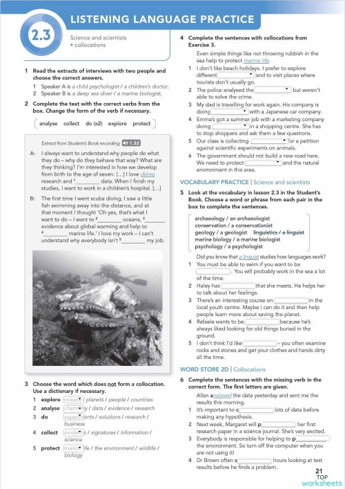 U2 2.3 LISTENING. Interactive worksheet | TopWorksheets