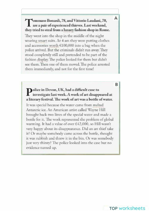 Crime and criminals. Interactive worksheet | TopWorksheets