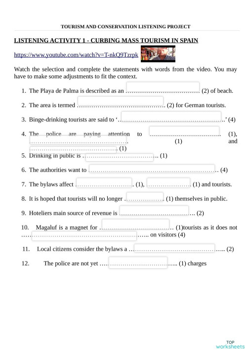 CURBING MASS TOURISM IN SPAIN. Interactive worksheet | TopWorksheets