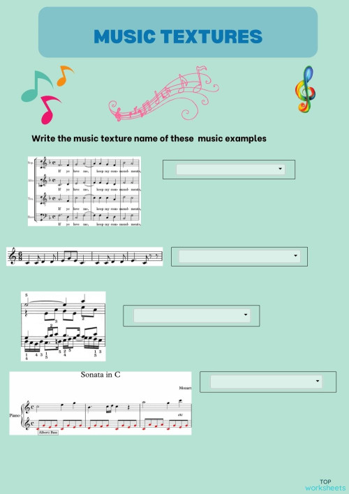 Music Textures. Interactive worksheet | TopWorksheets
