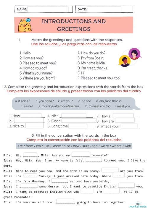 Introductions and greetings. Interactive worksheet | TopWorksheets