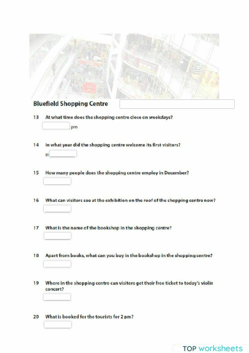 Shopping centre. Interactive worksheet | TopWorksheets