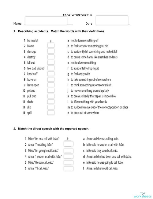reported speech - workshop 4/ 6th. Interactive worksheet | TopWorksheets