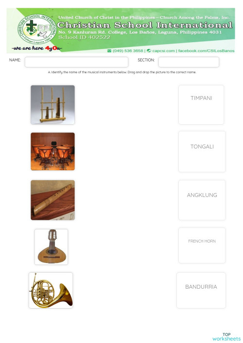 Musical instruments: interactive worksheets and online exercises ...