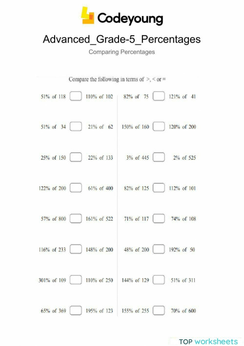 Advanced-Comparing Percentages. Interactive worksheet | TopWorksheets