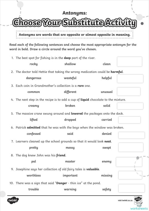 Language Exam Preparation- Antonyms. Interactive worksheet | TopWorksheets