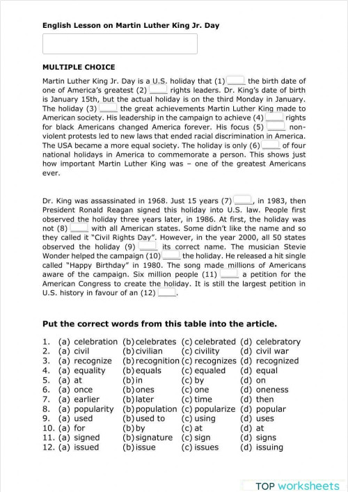 Martin Luther King. Interactive worksheet | TopWorksheets