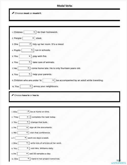 Modal Verbs. Interactive worksheet | TopWorksheets