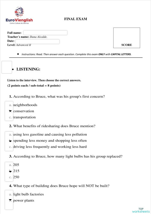 FINAL EXAM AIIWE. Interactive worksheet | TopWorksheets