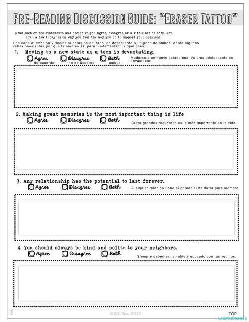 Reading questions for "Eraser Tattoo". Interactive worksheet ...