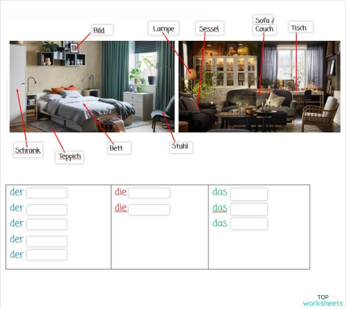 A1.1 - L4 der, die oder das?. Interaktives Arbeitsblatt | TopWorksheets