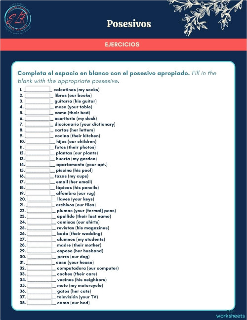 Adjectivos posesivos. Ficha interactiva | TopWorksheets