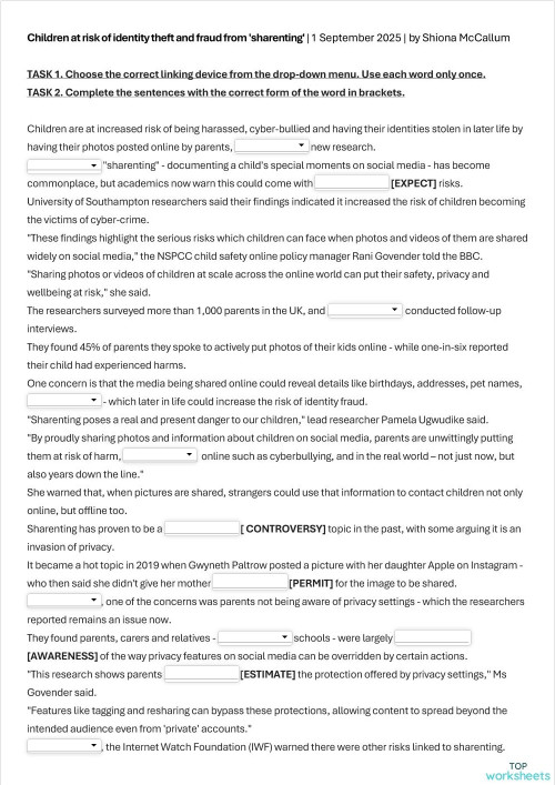 Reading comprehension A1. Interactive worksheet | TopWorksheets