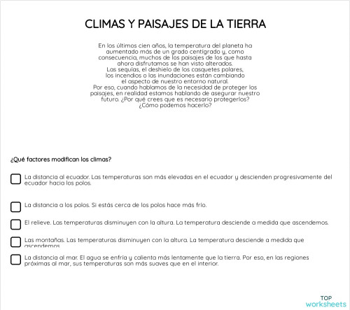 CLIMAS Y PAISAJES DE LA TIERRA. Ficha interactiva | TopWorksheets